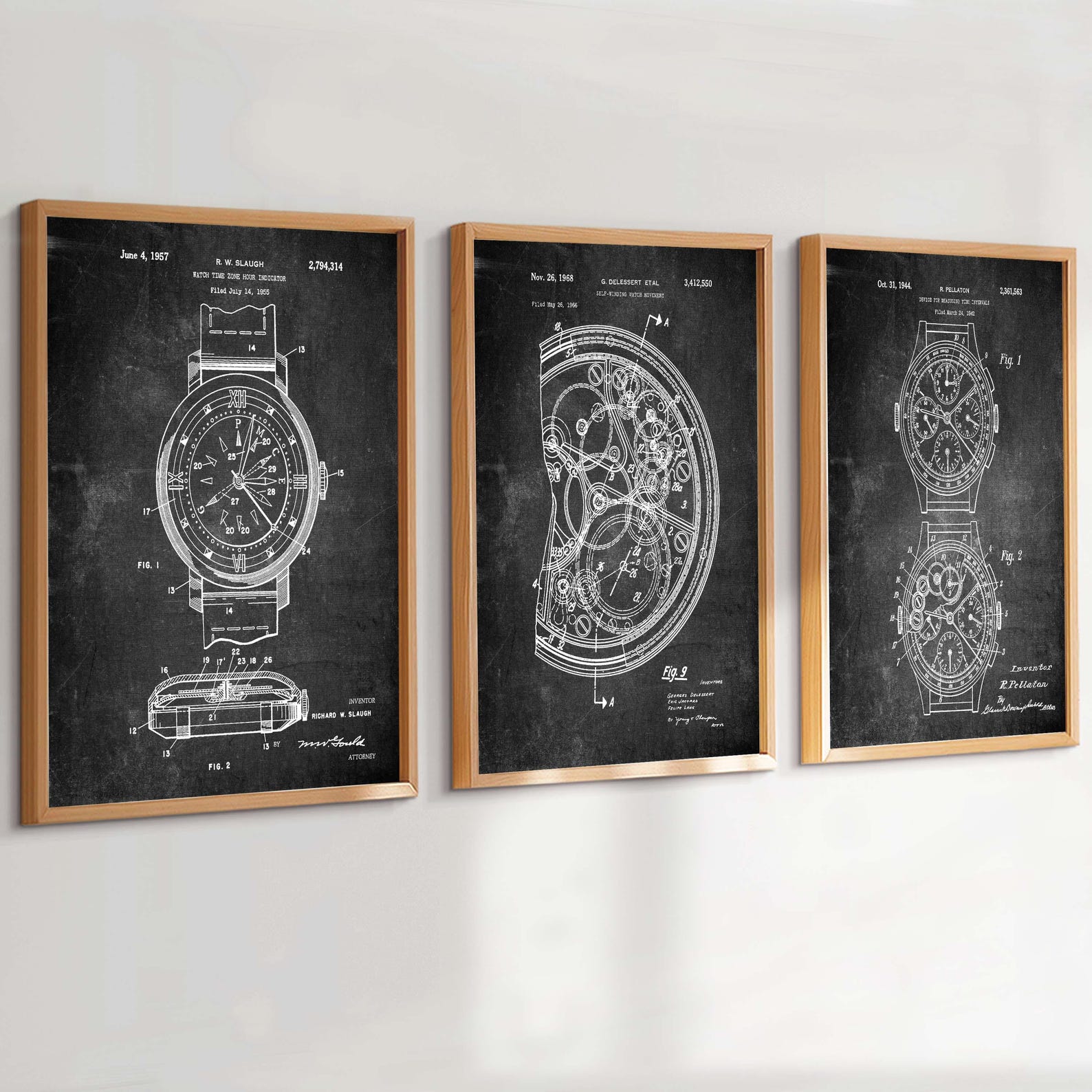 3 Wrist Watch Patent Prints Watch Blueprint Watch Company Decor Watch ...