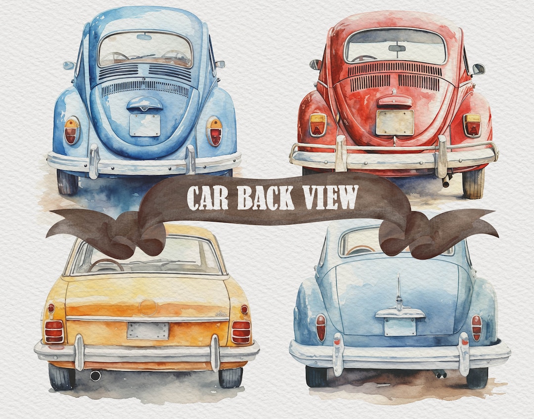 4 Car Back View Clipart Transport Clipart Automobile Clipart Retro Car ...