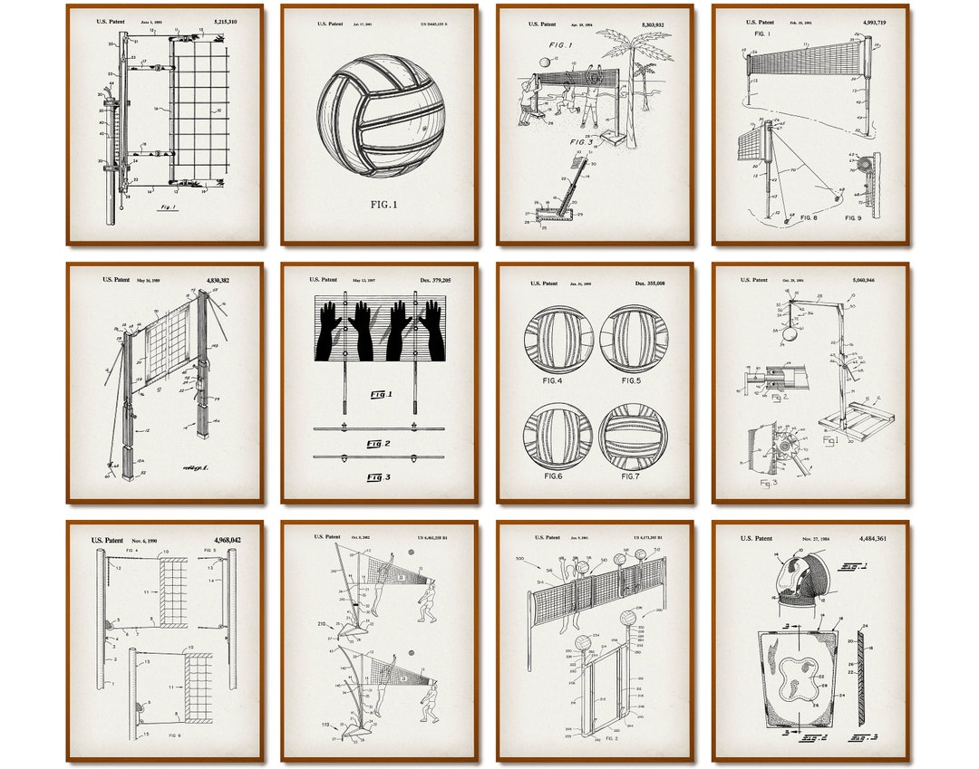 12 Volleyball Patent Prints Sport Blueprint Game Patent Poster Vintage ...