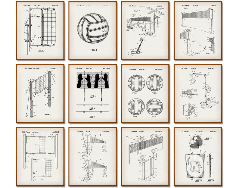 12 Volleyball Patent Prints Sport Blueprint Game Patent Poster Vintage ...