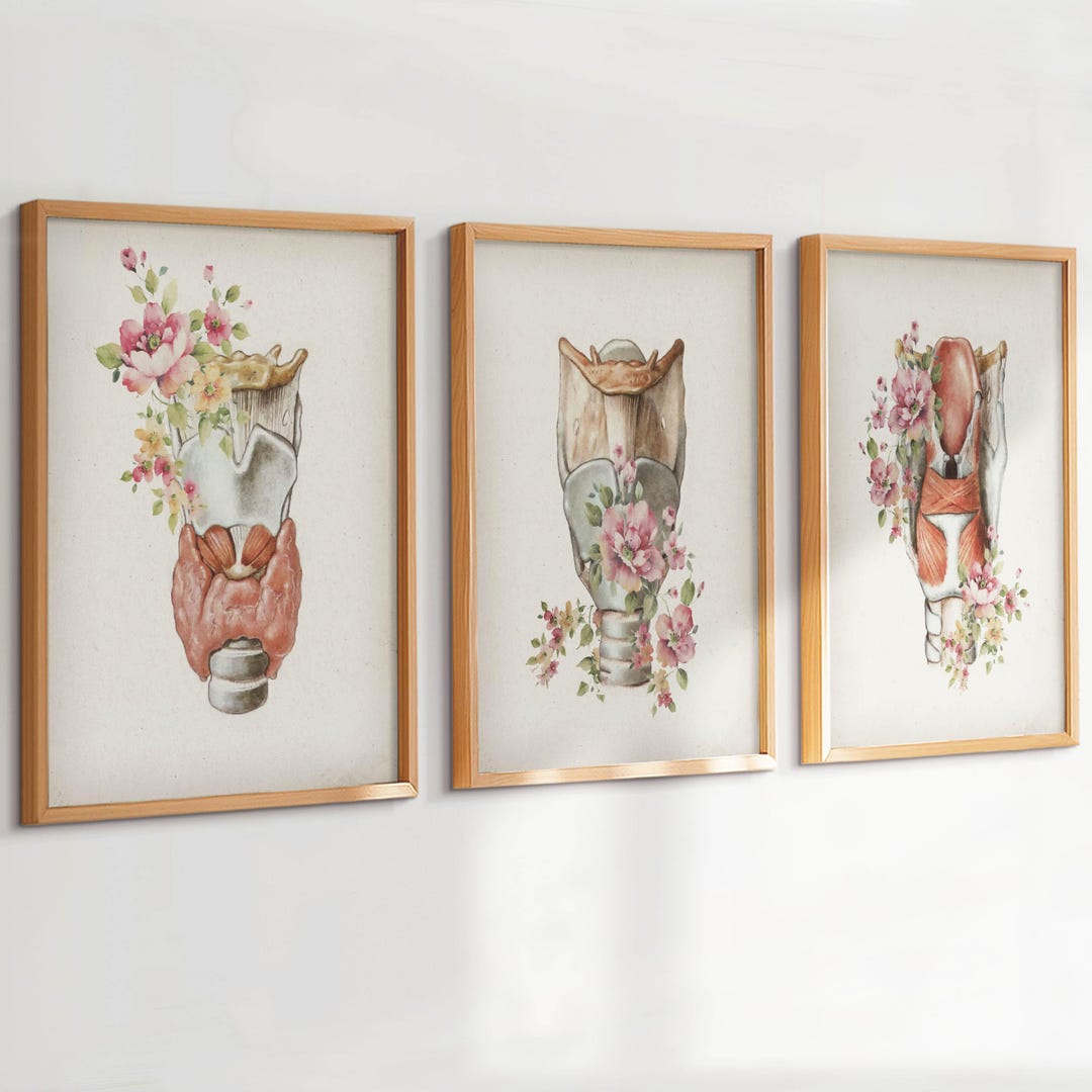 Set 3 Vintage Larynx Thyroid Anatomy Art ENT Art Doctor Office Decor ...