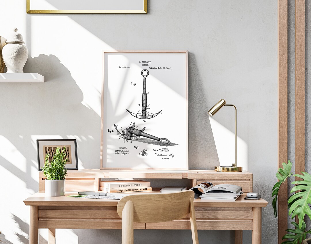 Ship Anchor Patent Art Marine Blueprint Nautical Print Saiing Art ...