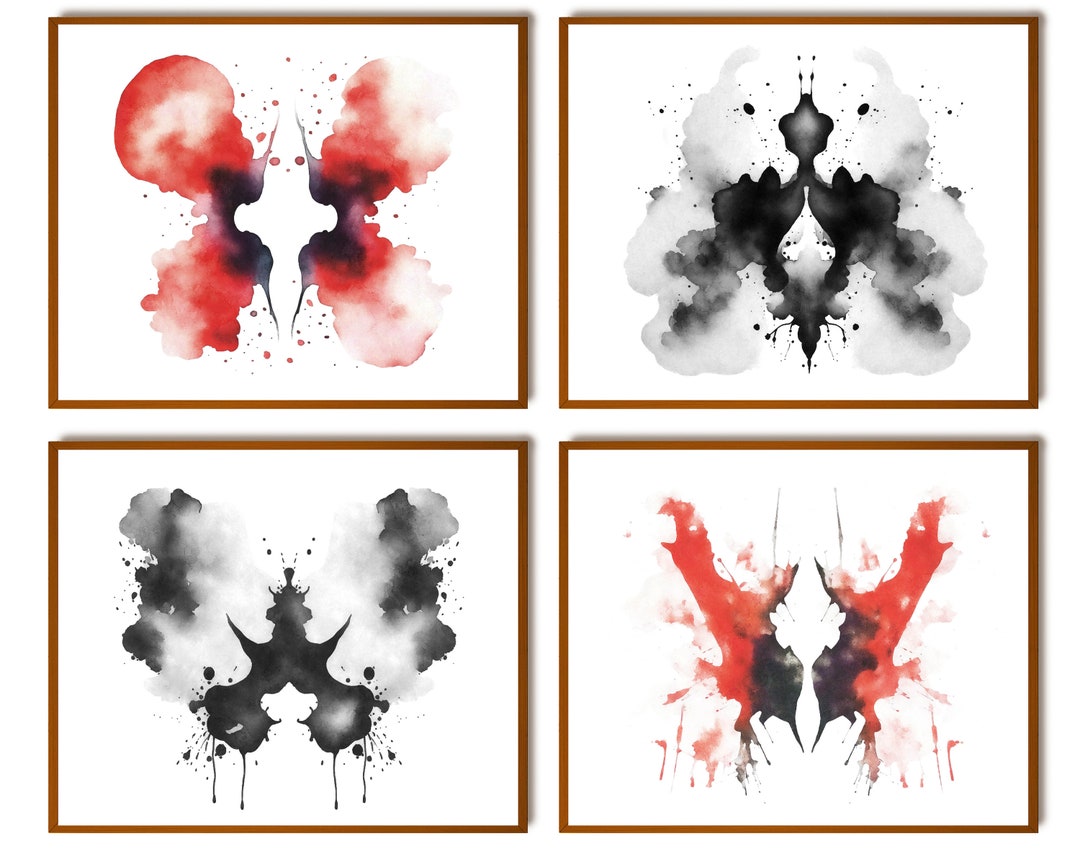 4 Rorschach Inkblot Tests Art, Abstract Art, Psychiatric Testing System ...