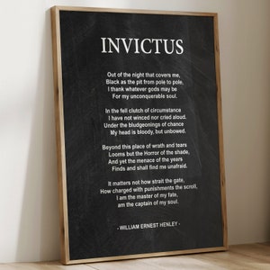 Invictus Poem, Inspiring Poem Art, Verse Art, Classic Literature Poster ...