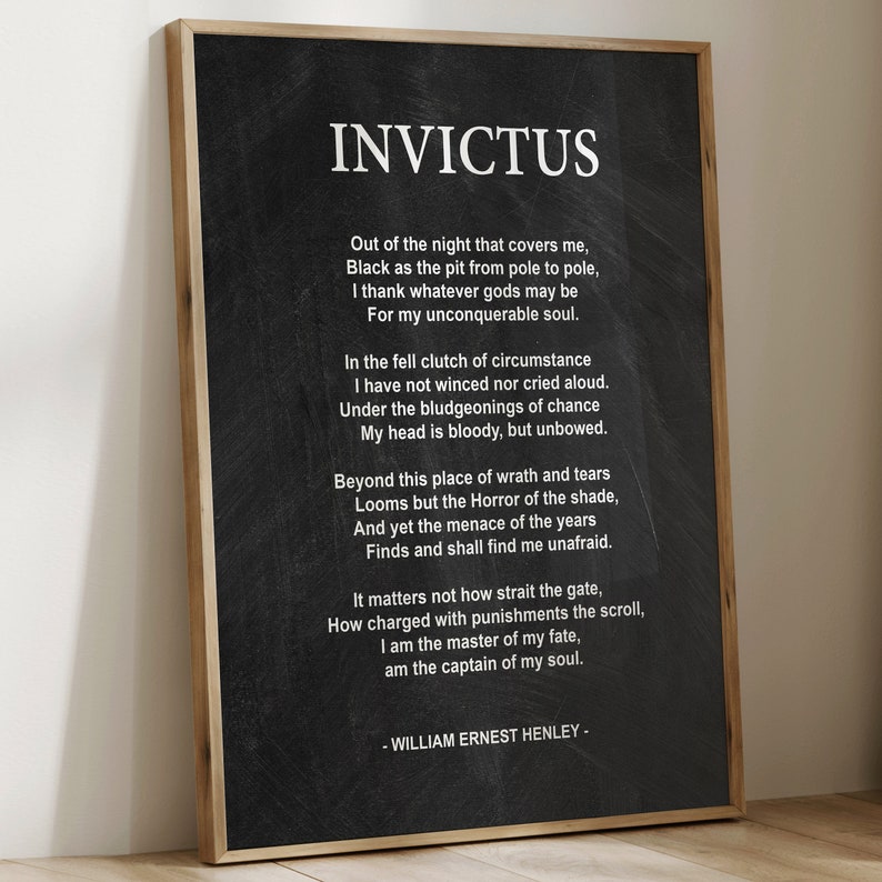 Invictus Poem, Inspiring Poem Art, Verse Art, Classic Literature Poster ...