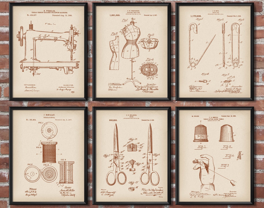 6 Crafter Gift, Sewing Equipment Patent Poster, Thimble Blueprint ...