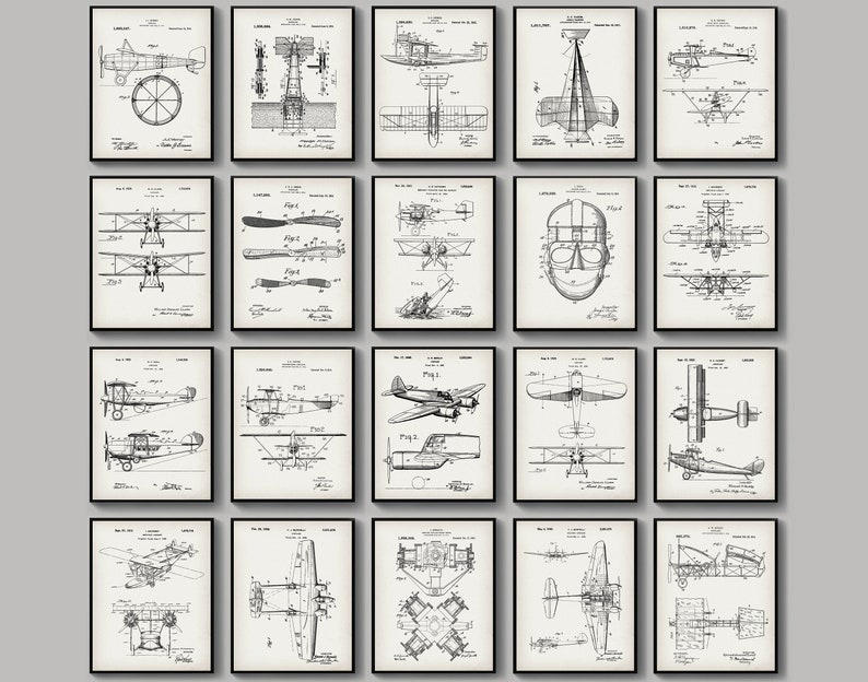 20 Airplane Patent Prints Airship Poster Plane Blueprint Aviation Art ...