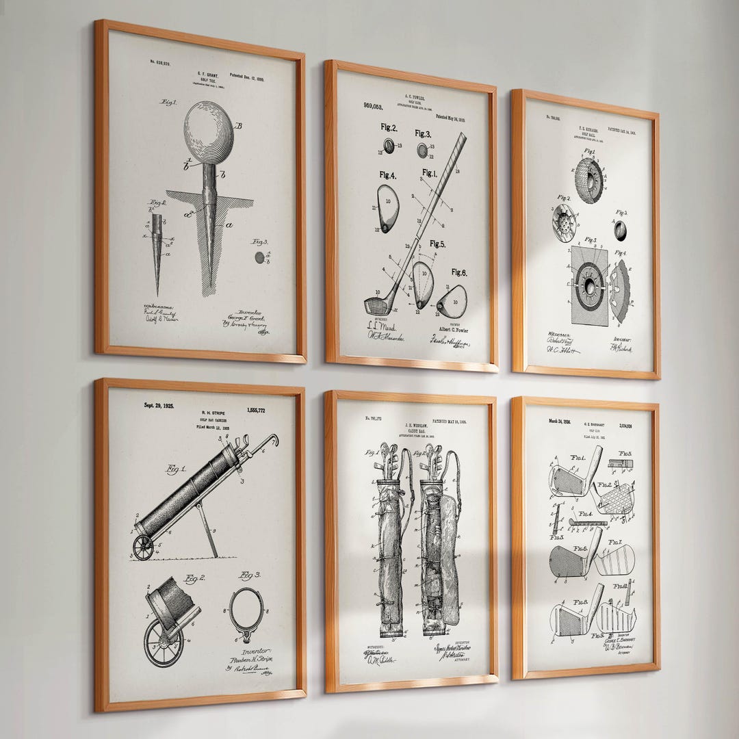 6 Golf Patent Prints Sport Blueprint Game Equipment Scheme Poster ...