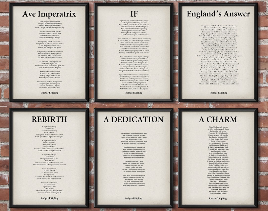 Set 6 Poems by Rudyard Kipling, IF Poem Art, Famous Verse ...