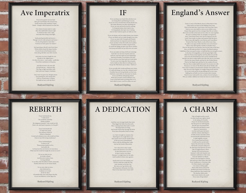 Set 6 Poems by Rudyard Kipling, IF Poem Art, Famous Verse ...