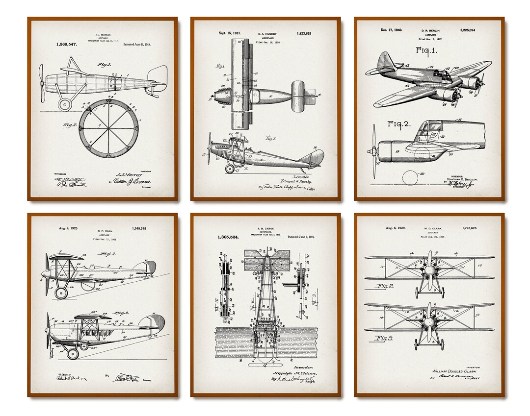 6 First Airplane Patent Prints Plane Blueprint Aeroplane Poster ...
