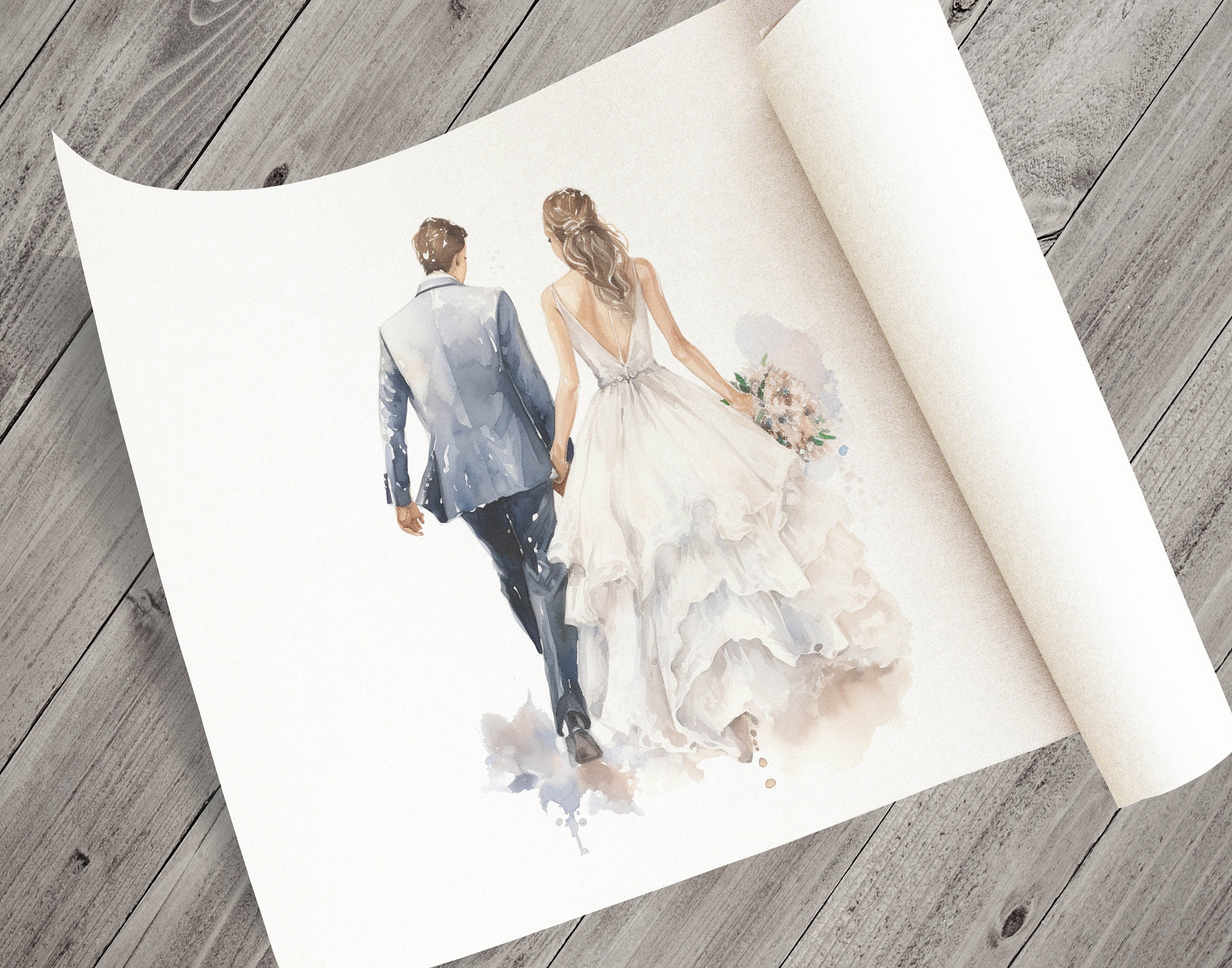 5 Wedding Clipart Walking Bride and Groom Painting Bridal - Etsy