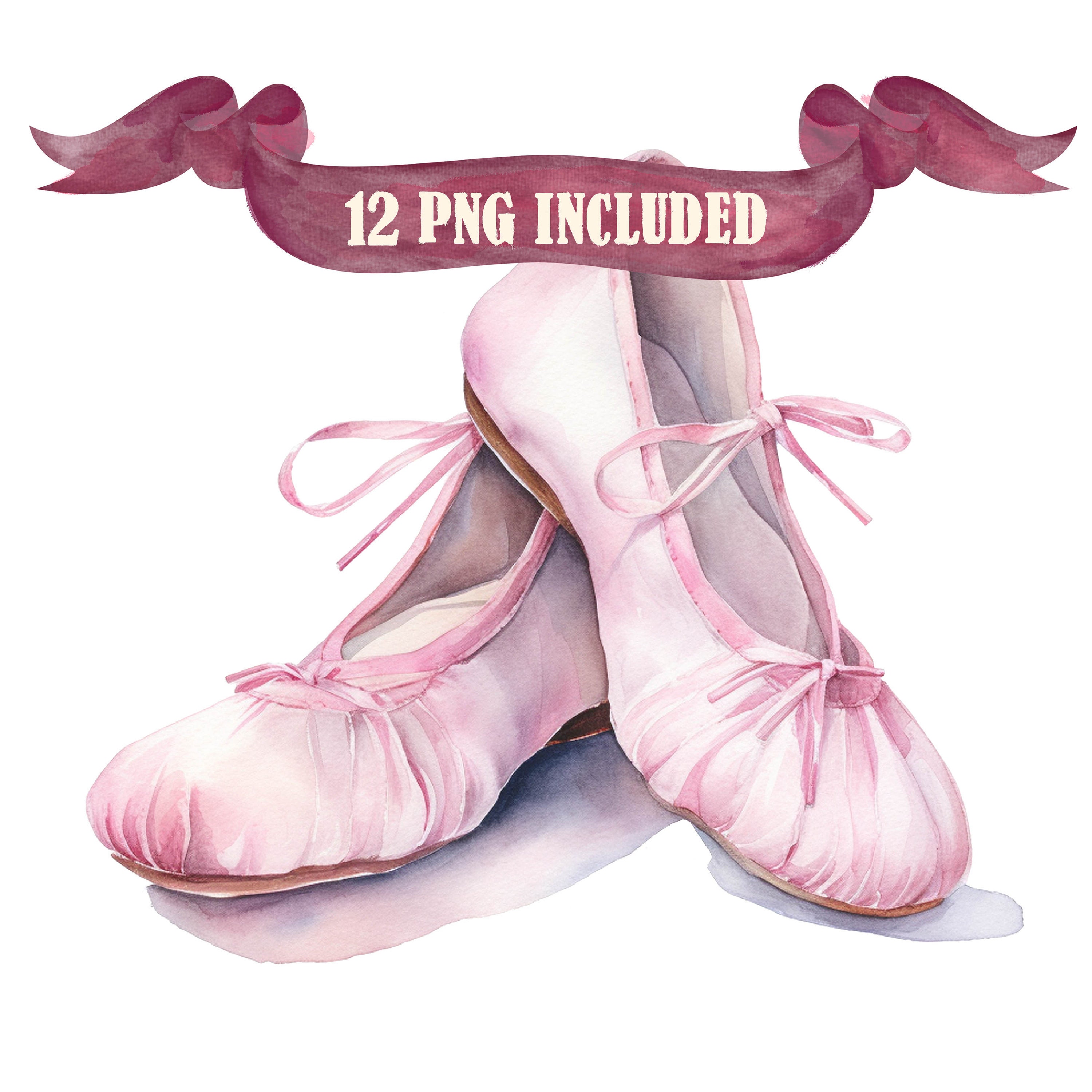 12 Ballet Pointe Shoes Clipart Ballerina Shoes PNG Watercolor Clipart Choreography Clipart Dance ...