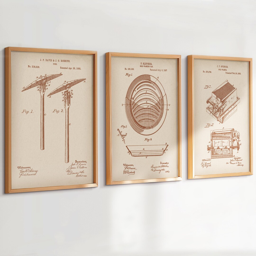 3 Gold Mining Blueprints Vintage Prospecting Patent Prints Mining Art ...