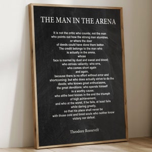 The Man in the Arena Quote by Theodore Roosevelt Speech Poster ...