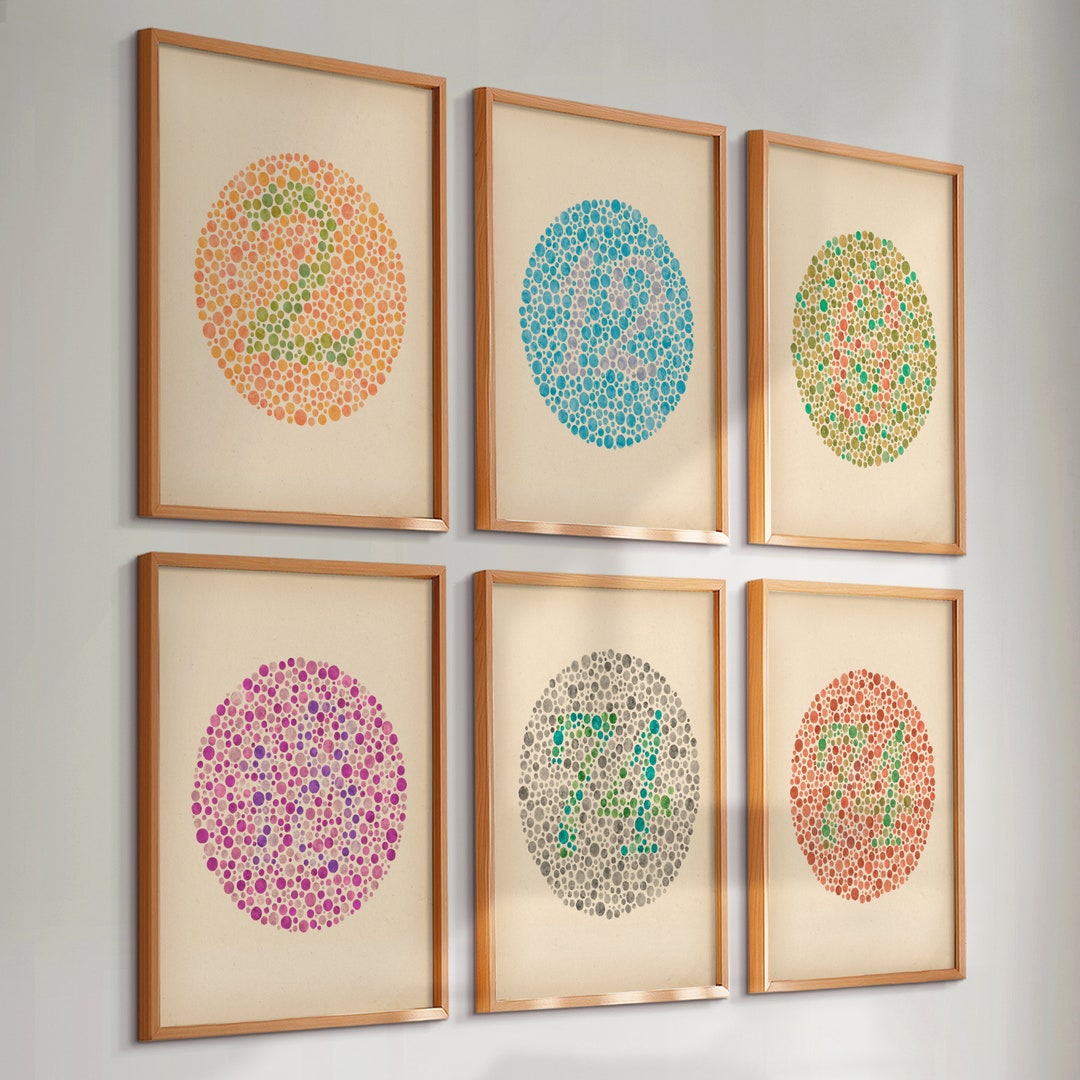 6 Vintage Ishihara Test Posters Color Blindness Test Ophthalmology Art ...