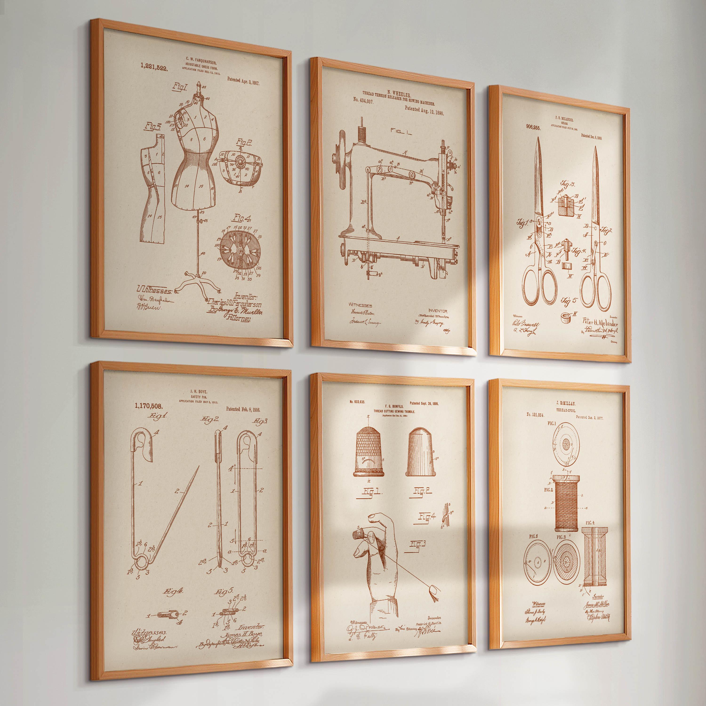 Set 6 Sewing Patent Prints Vintage Crafting Blueprint Sewing Machine ...