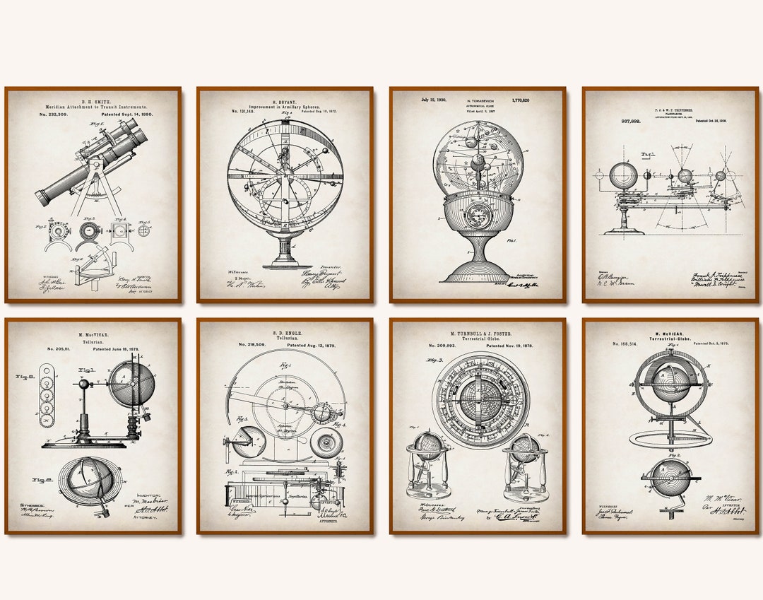 8 Astronomy Patent Prints Cosmology Blueprint Telescope Scheme Poster ...
