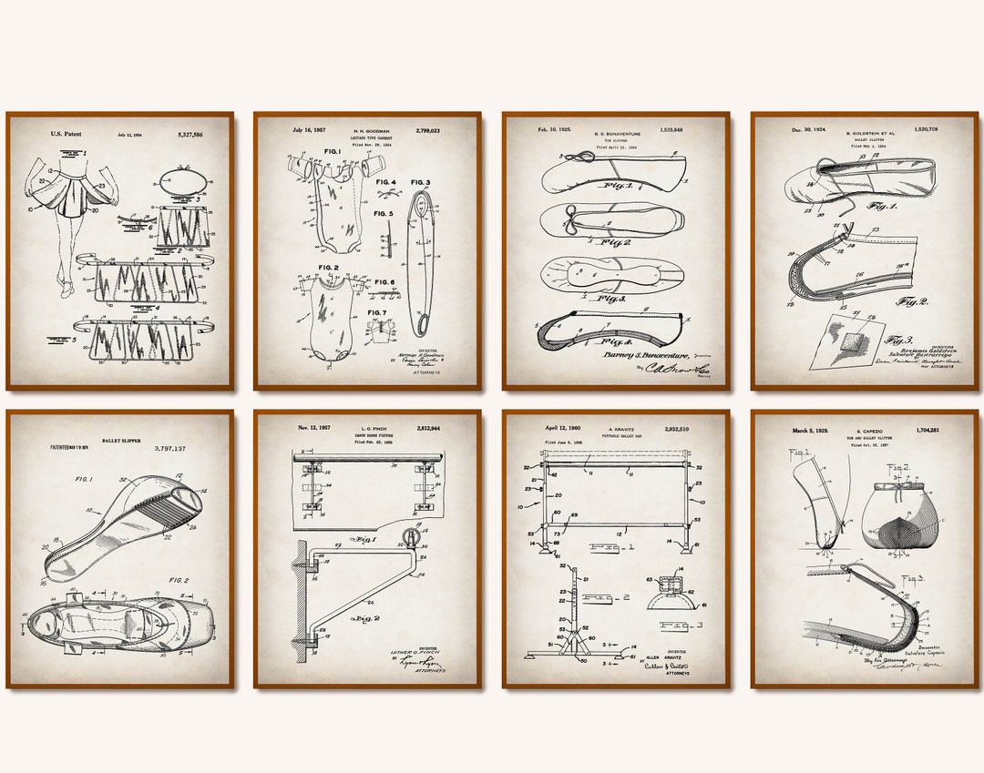 8 Ballet Patent Prints Dance Blueprint Ballerina Gift Ballet School ...