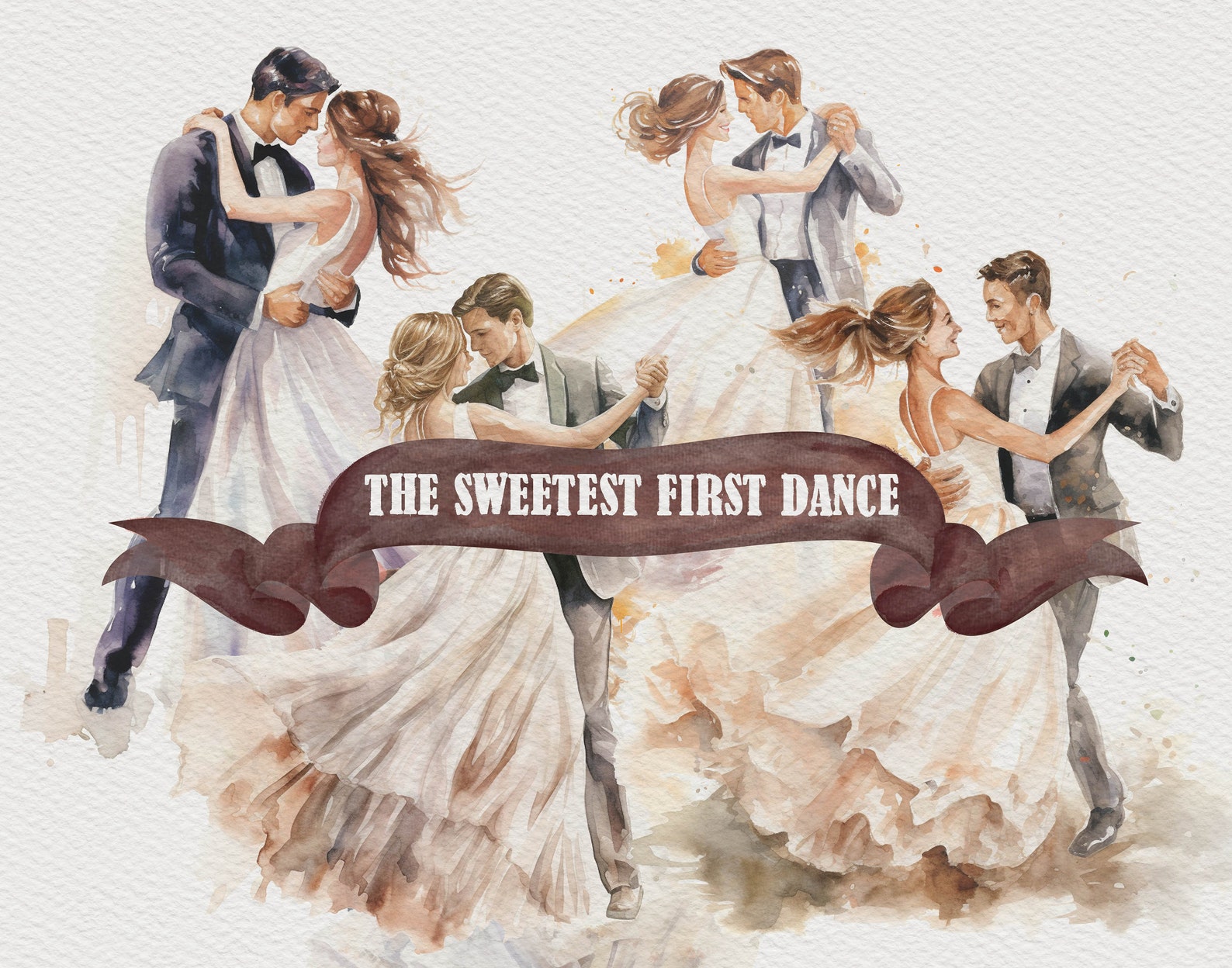 5 Wedding First Dance Clipart Watercolor Bride and Groom Painting ...