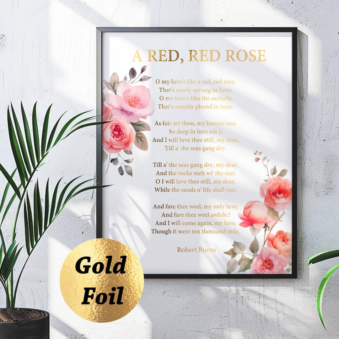 A Red Red Rose Poem Art Robert Burns Poem Poster Floral Art Lyrics Art ...