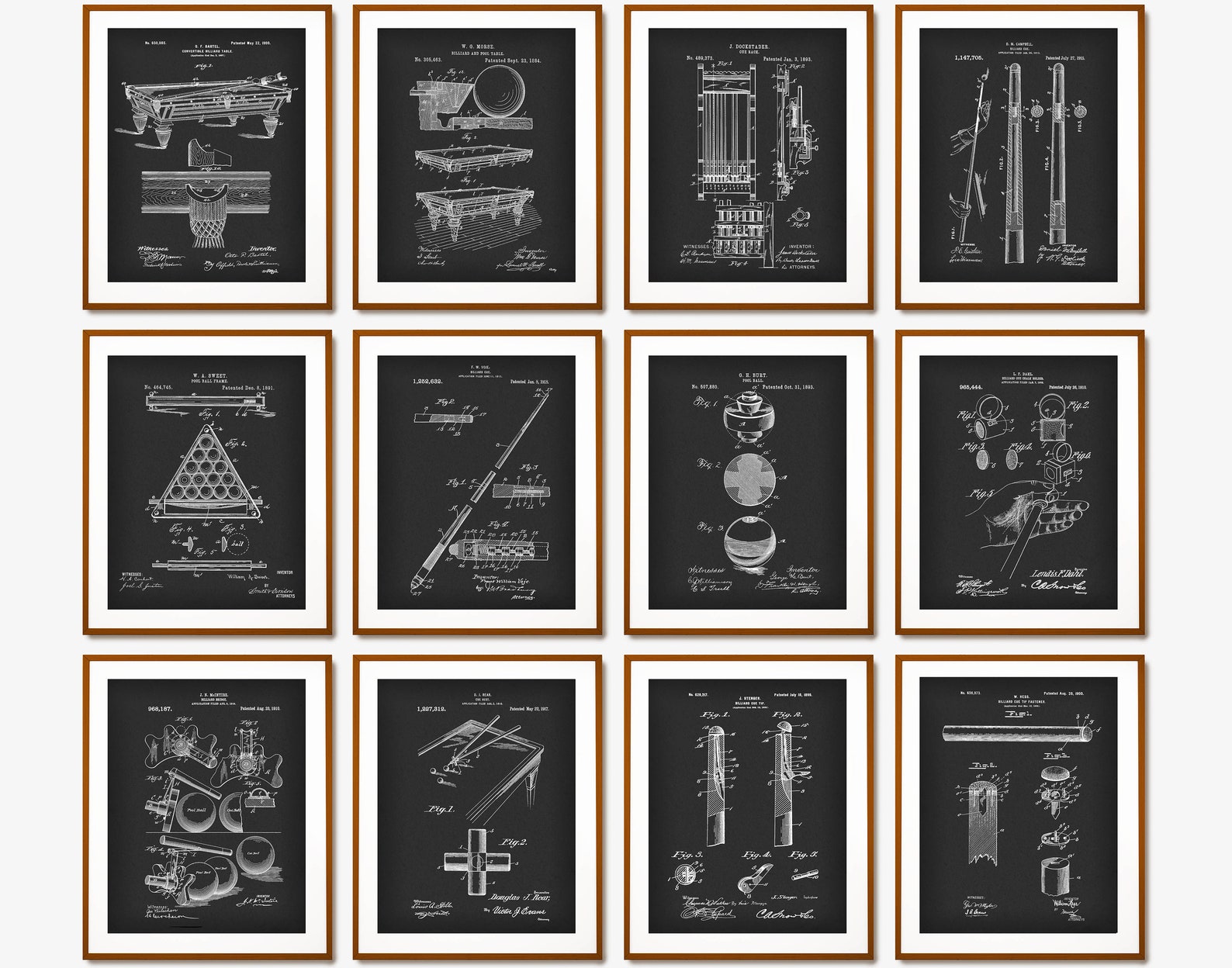 12 Billiards Patent Prints Game Blueprint Snooker Cue Patent Billiard ...