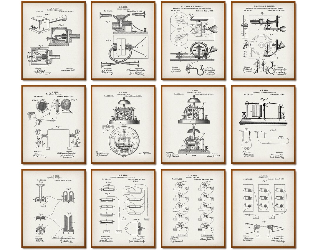 12 First Phone Patent Prints Vintage Telephone Blueprint Alexander ...
