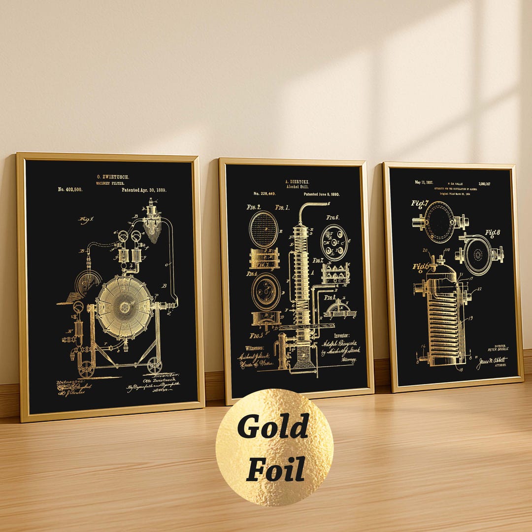 3 Whiskey Patent Prints Bourbon Blueprint Alcohol Still Poster Whiskey ...