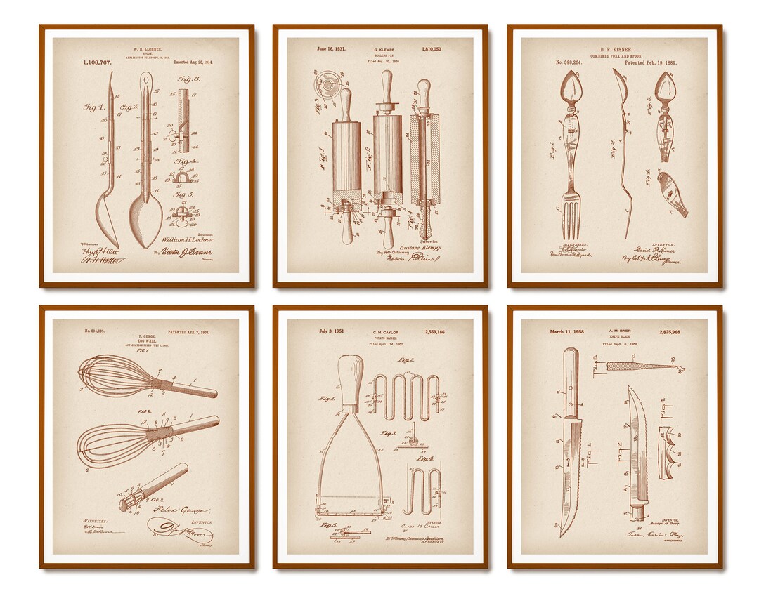 6 Kitchen Instruments Patent Art Gastronomy Blueprint Cuisine Poster ...