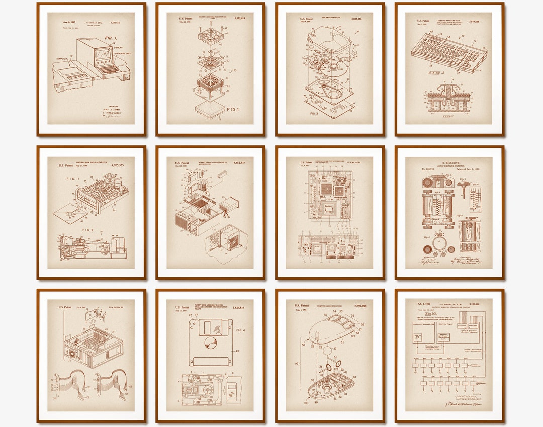 12 Vintage First Computer Patent Prints PC Computer Blueprint Desktop ...