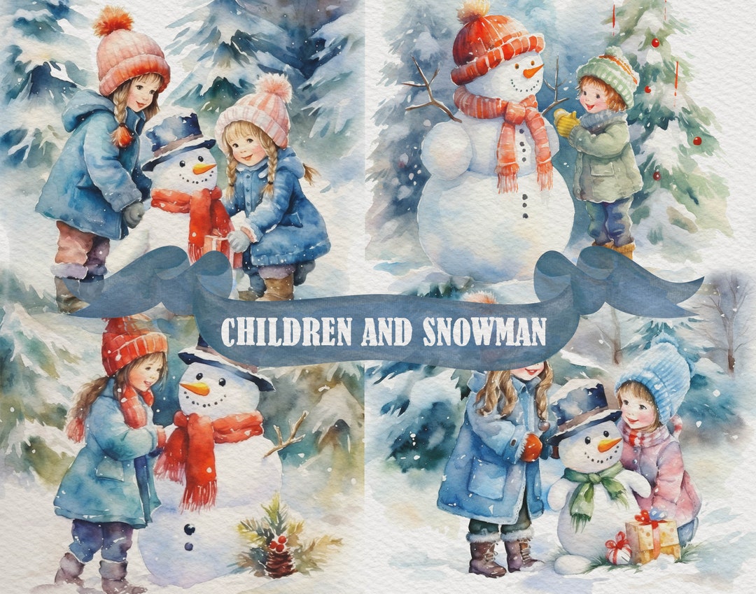 4 Children Building Snowman Clipart Christmas Clipart Winter Clipart ...