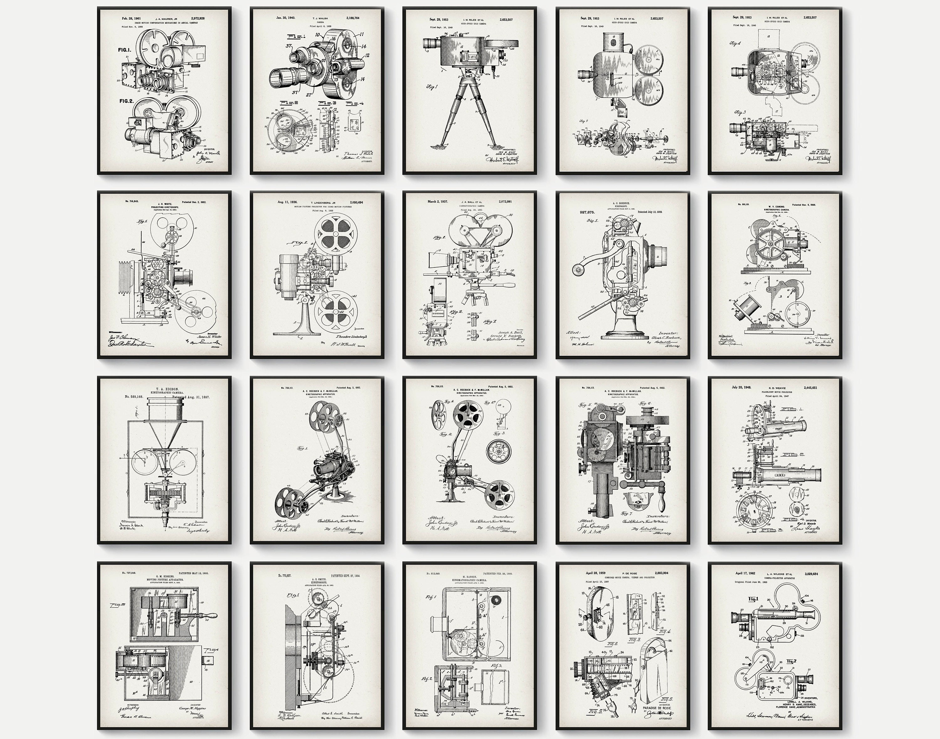 20 Vintage Movie Camera Patent Prints Cinematograph Art Film Camera ...