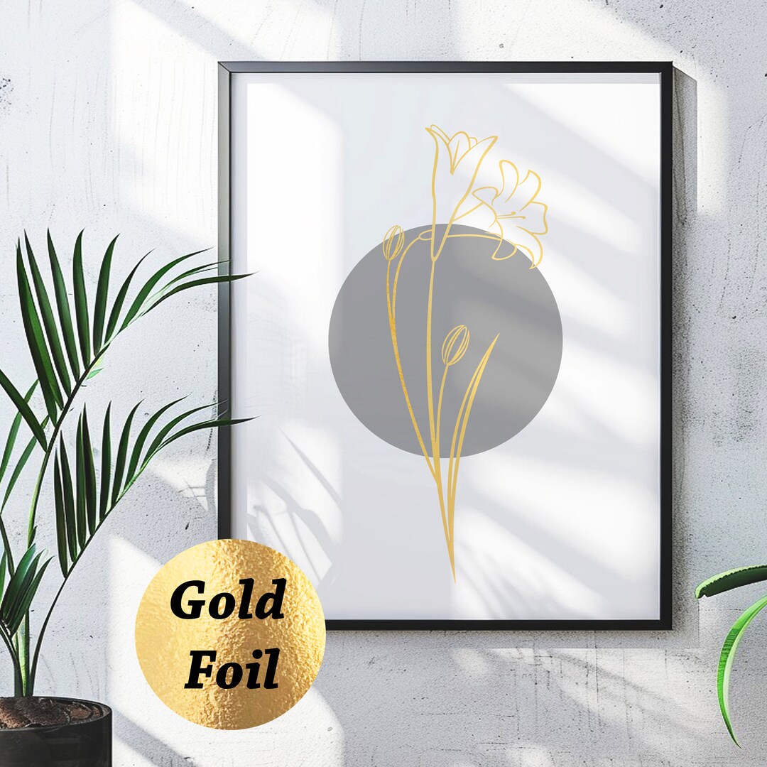 Gold Flower Art Lily Art Modern Wall Decor Floral Art Minimalist Art ...