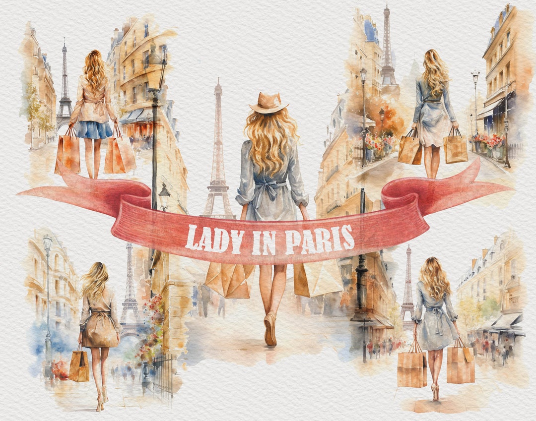 5 Fashion Lady in Paris Clipart Walking Girl With Packages Clipart ...