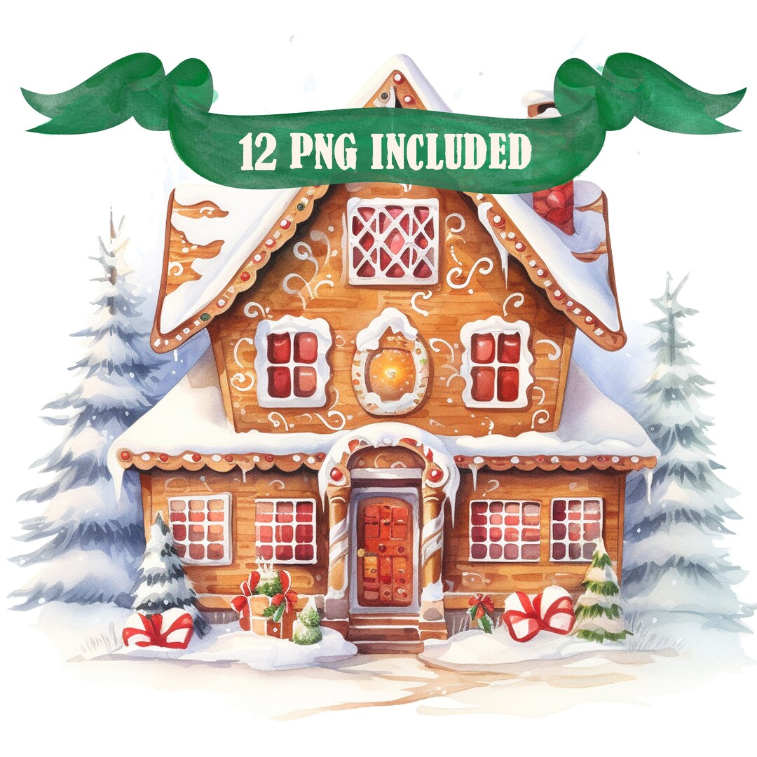 12 Christmas Colorful Gingerbread House Clipart Holiday Cookies Clipart ...