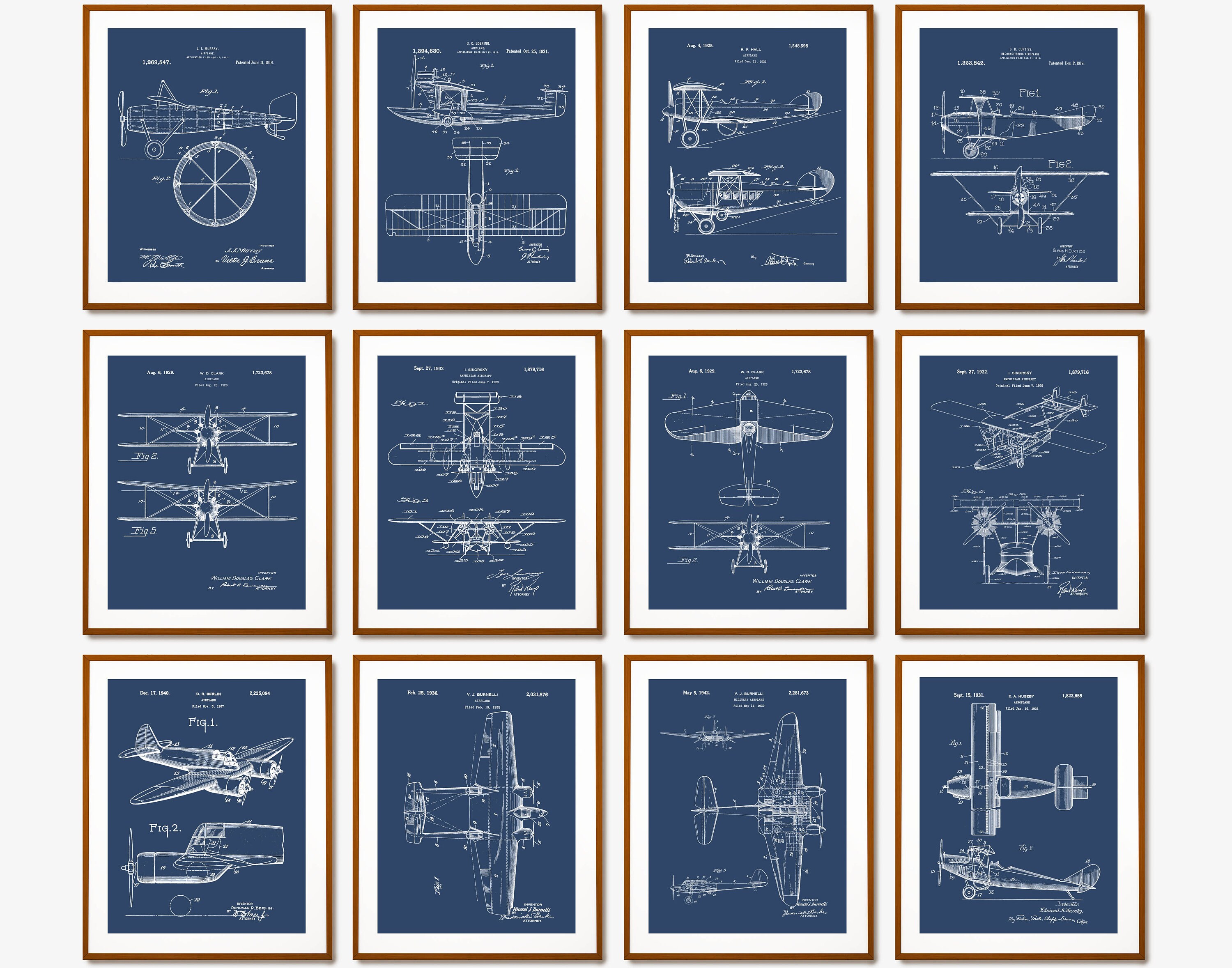 12 Plane Patent Prints Aviation Art Airplane Blueprint Airship Art ...
