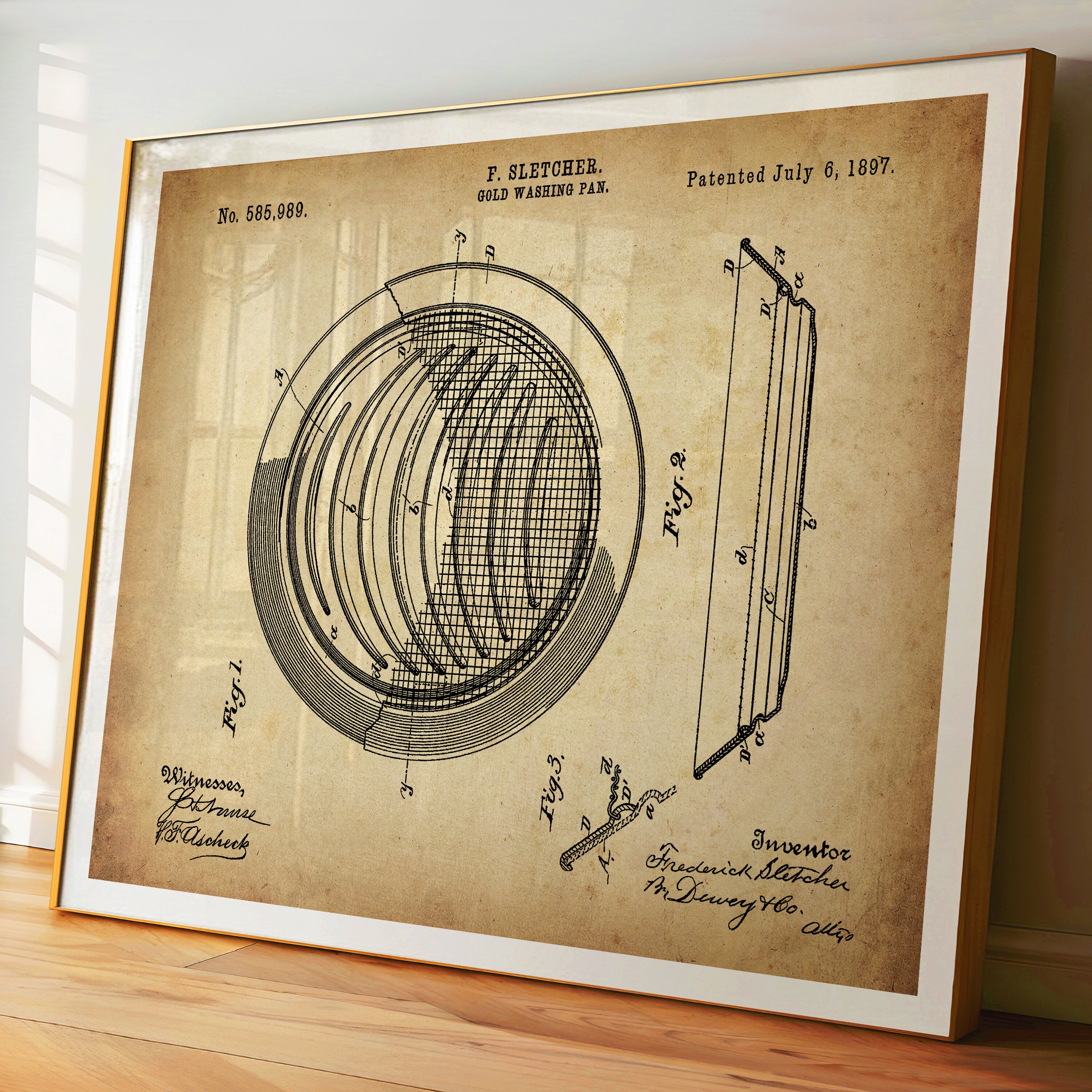 4 Vintage Gold Mining Patent Prints Prospecting Blueprint Klondike Art ...