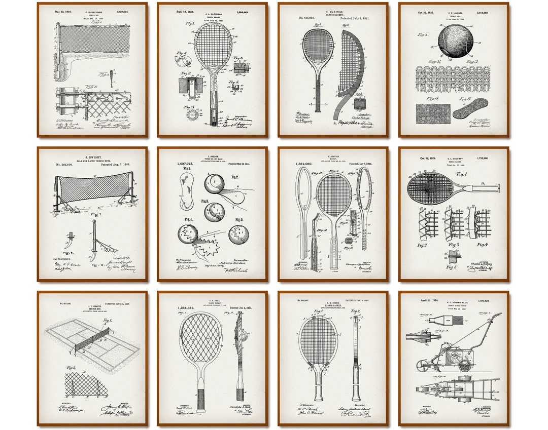 12 Vintage Tennis Patent Prints Game Blueprint Tennis Racket - Etsy
