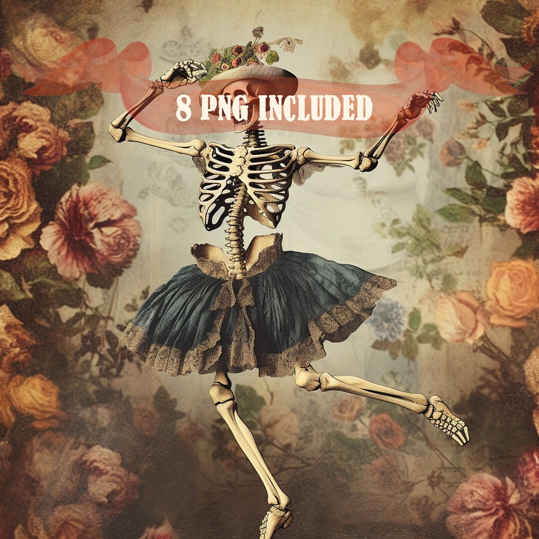 8 Vintage Dancing Skeleton Clipart Gothic Clipart Singing Skeleton ...