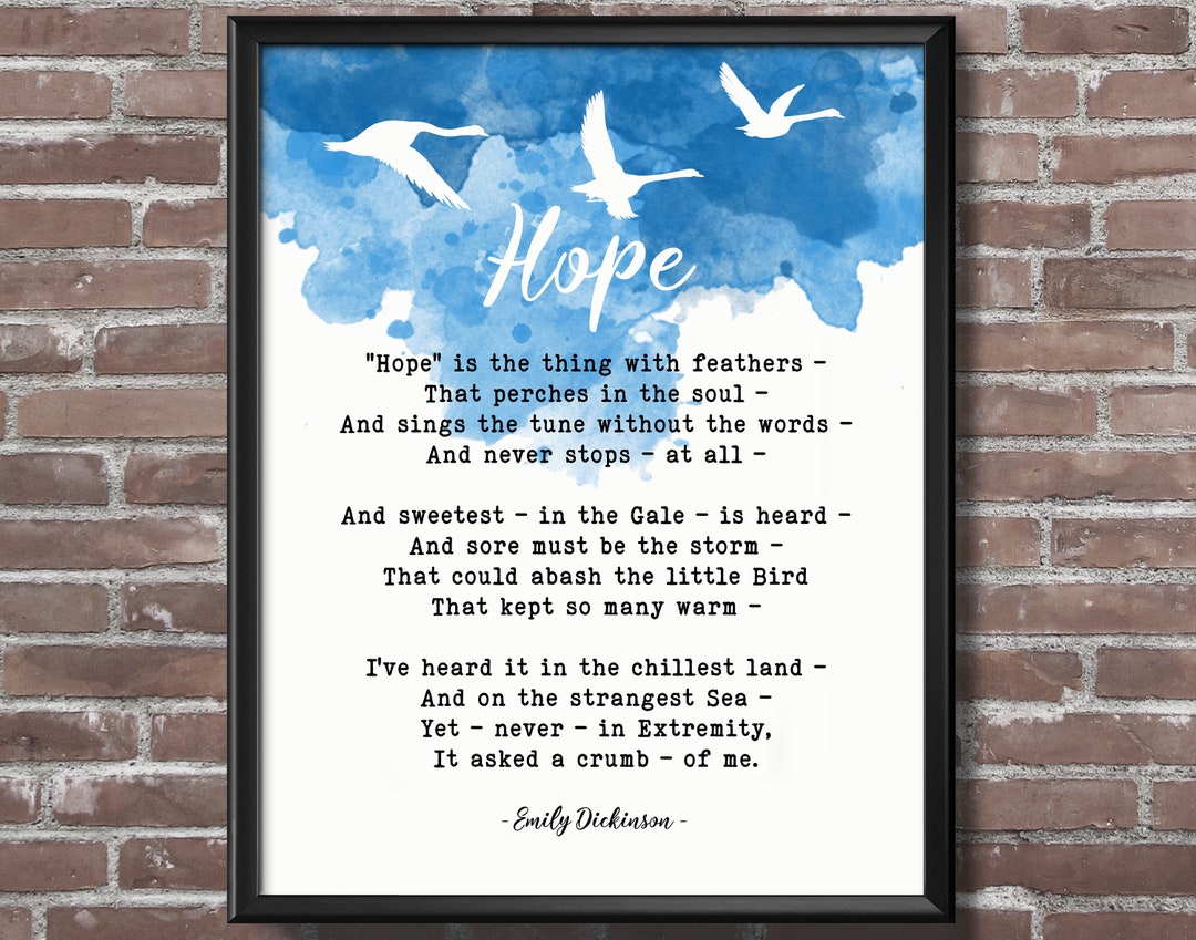 Hope by Emily Dickinson Poem Art Famous Poem Poster Inspirational Quote ...