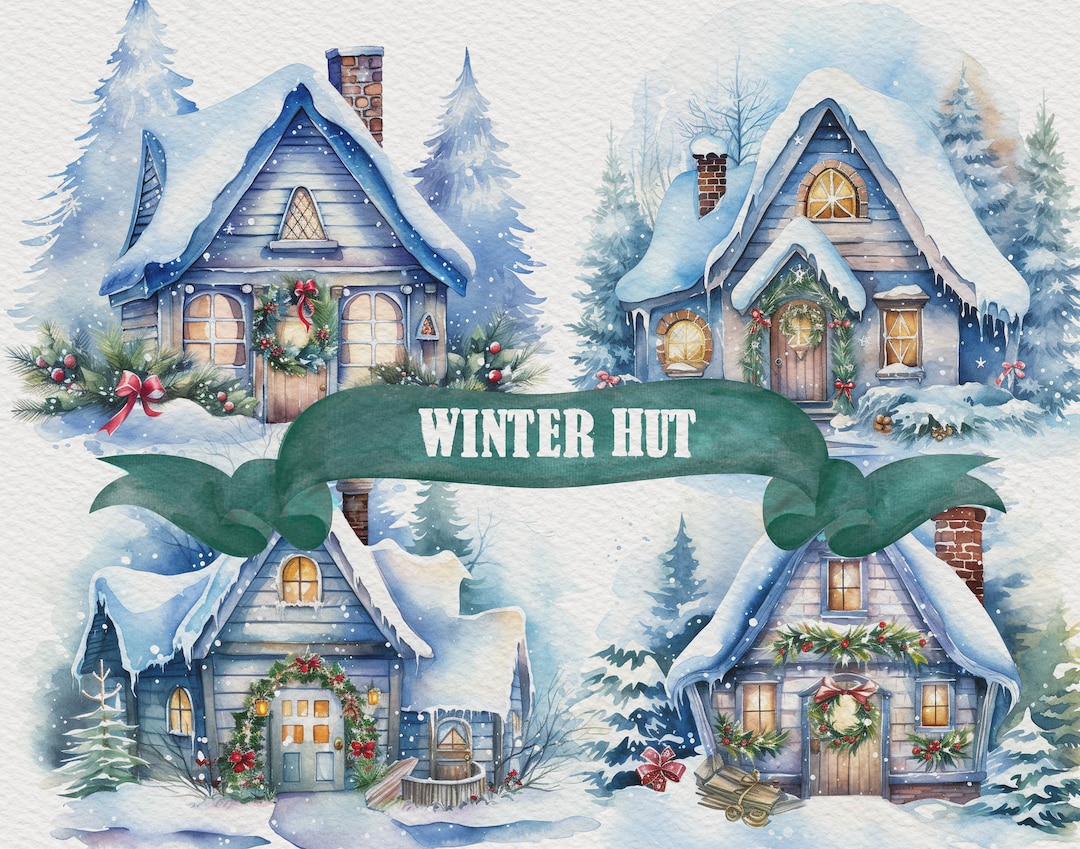 4 Winter Hut Clipart Christmas House Designs PNG Winter Home Clipart ...