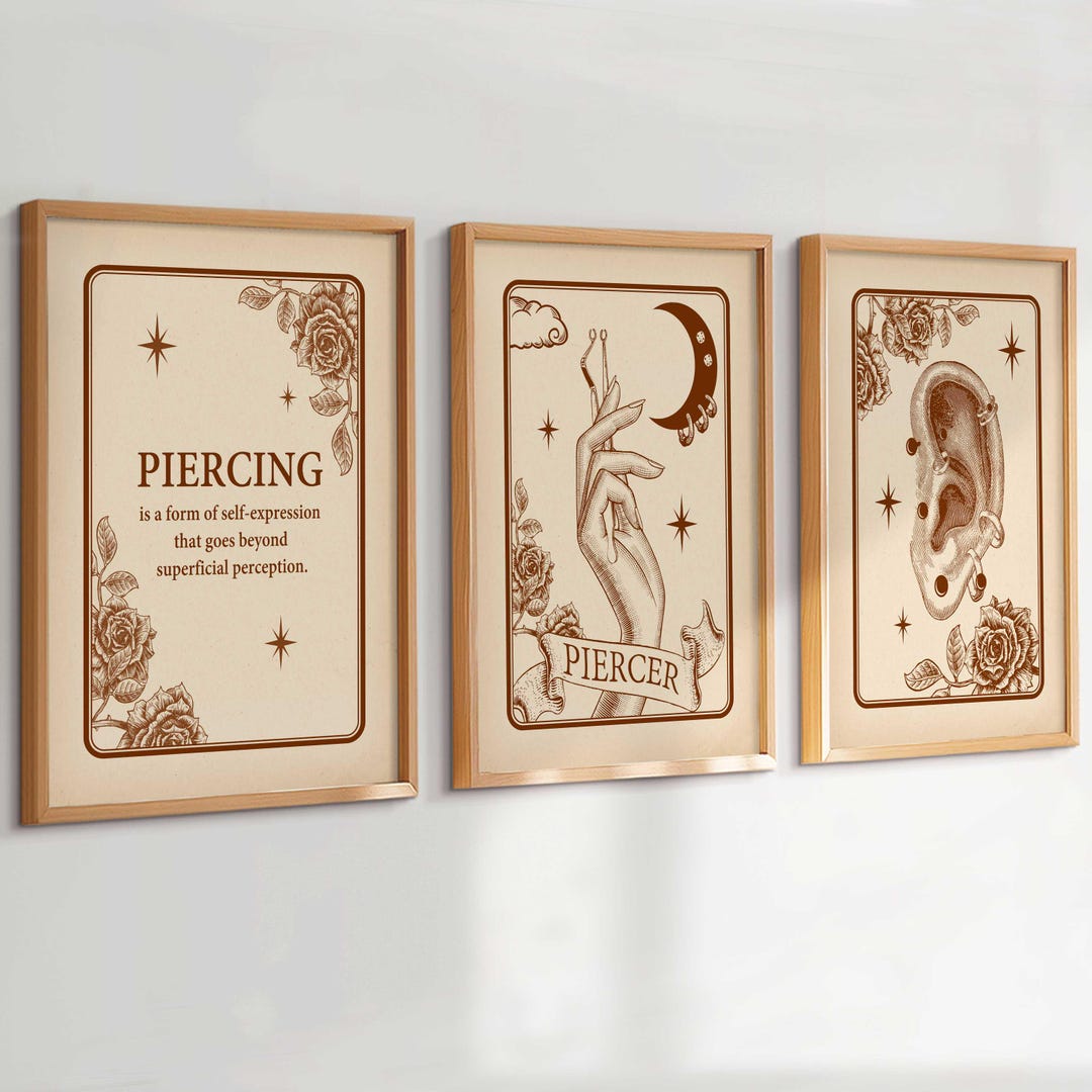 3 Piercing Tarot Poster Set Vintage Tattoo Piercing Studio Wall Art Ear ...