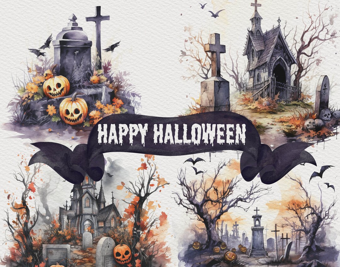 4 Happy Halloween Clipart Grave Clipart Tombstone Clipart Pumpkin ...