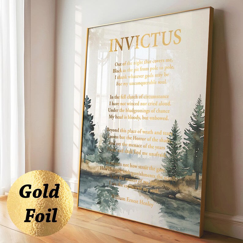 Invictus Poem William Ernest Henley Poem Art Classic Literature Poem Wall Decor Nordic Art ...
