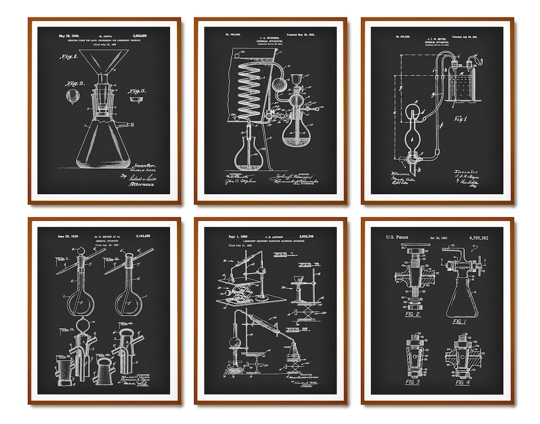 Set 6 Chemistry Patent Prints Pharmacy Blueprint Chemical Experiments ...