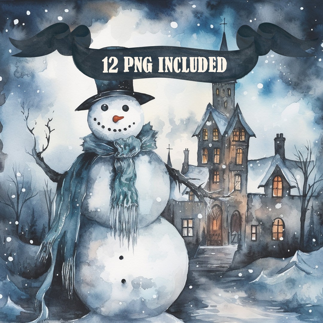 12 Gothic Snowman Clipart Bundle Vintage Snowman Winter Scenery Horror ...