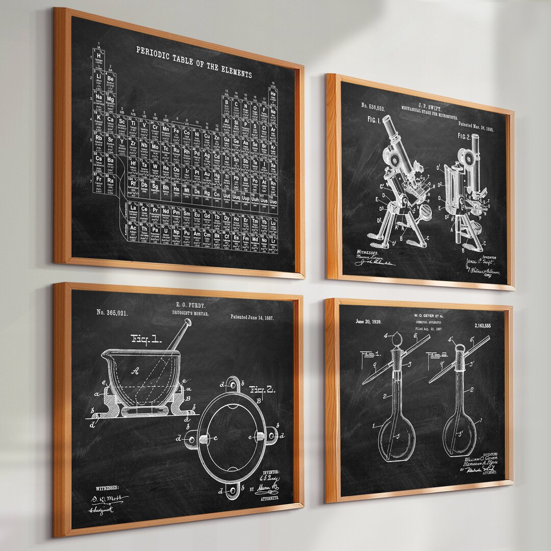 4 Chemistry Patent Prints Pharmacy Blueprint Science Art Periodic Table ...