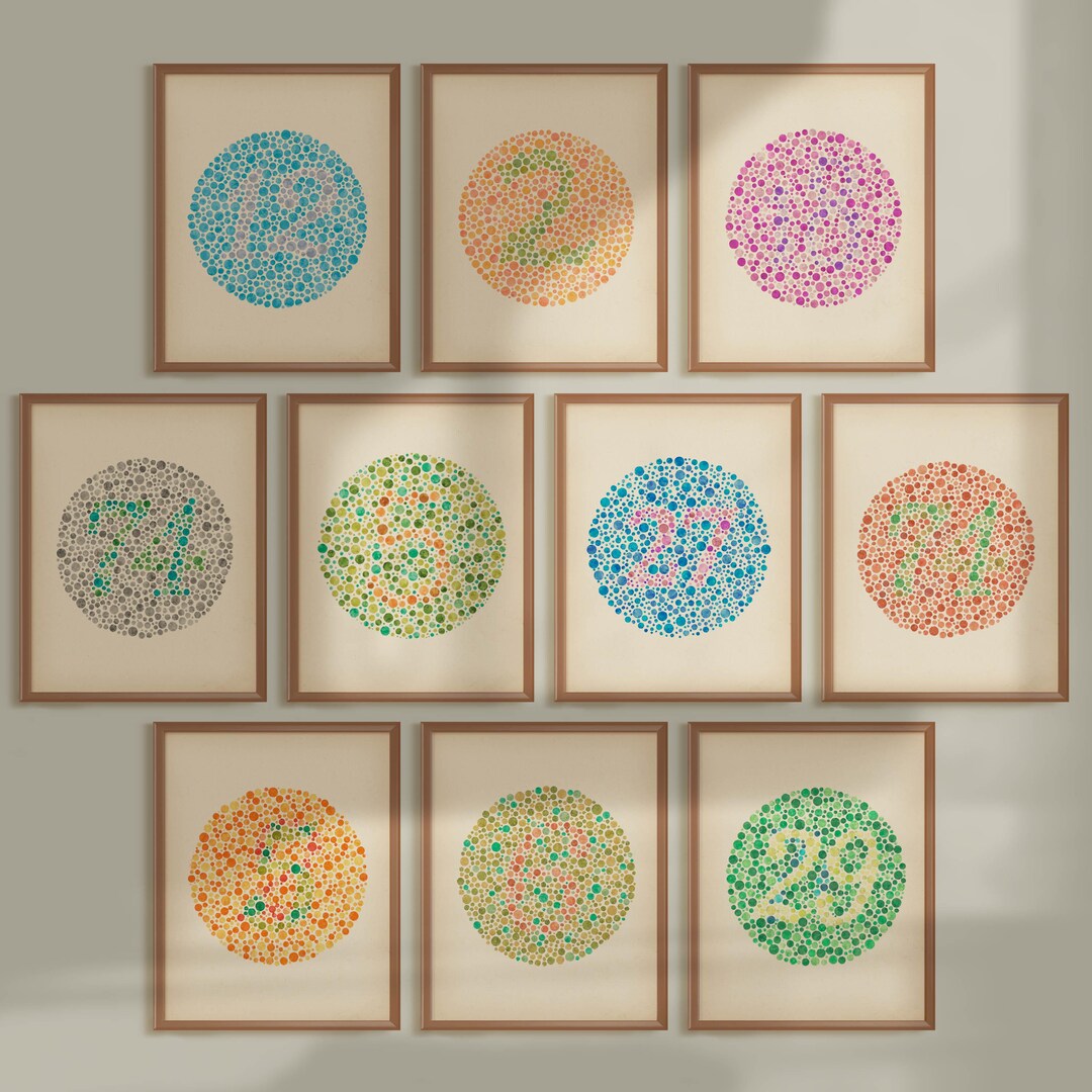 10 Vintage Ishihara Tests Prints, Eye Diagnostic Poster, Color ...