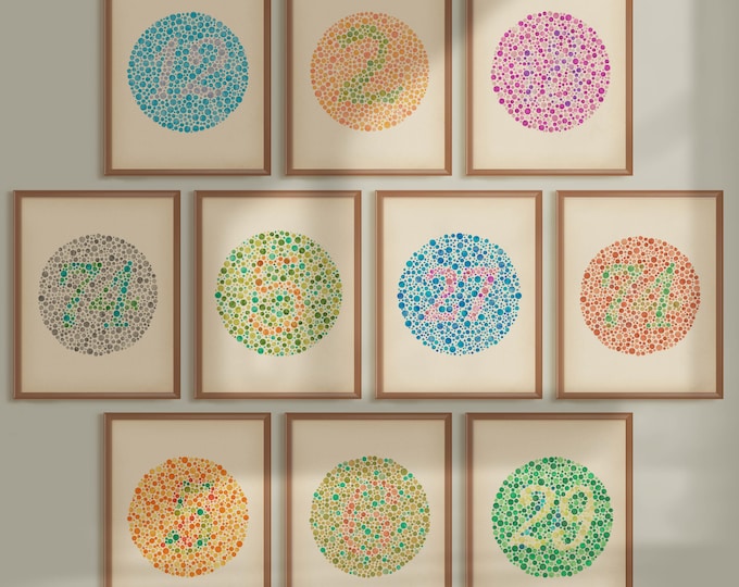 11 Ishihara Test Cards for Testing Colour Blindness Watercolor Blots ...