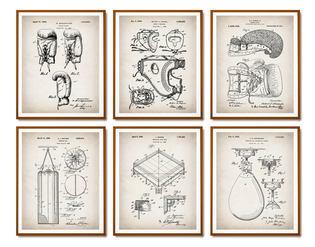 6 Boxer Patent Prints Boxing Blueprint Sport Poster Boxing Glove Patent ...